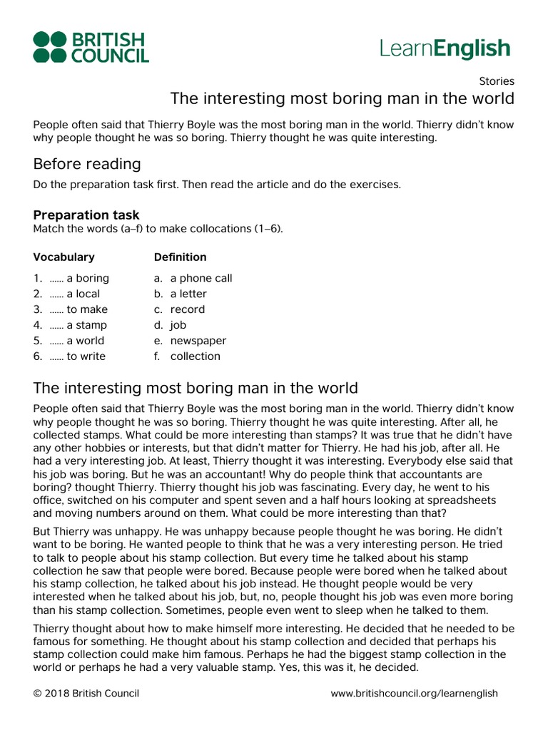 The Interesting Most Boring Man in The World: Before Reading | PDF