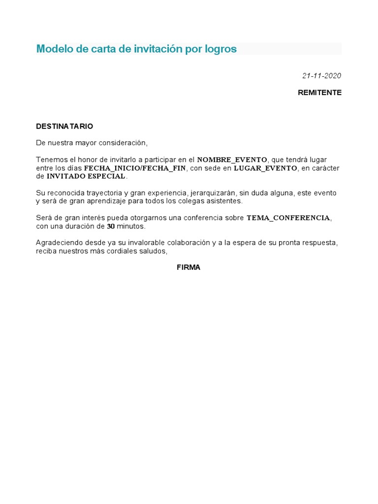 Carta De Invitación Para El Invitado Principal
