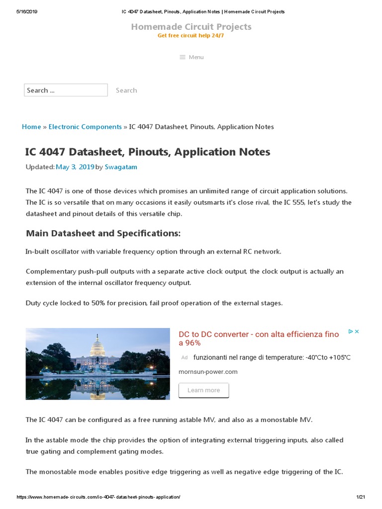 IC 4047 Datasheet | PDF | Power Inverter | Electronic Circuits
