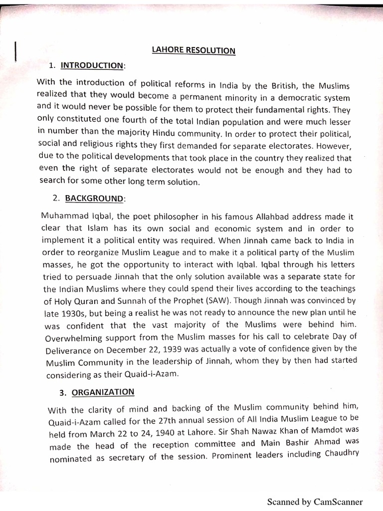 Lahore Resolution | PDF