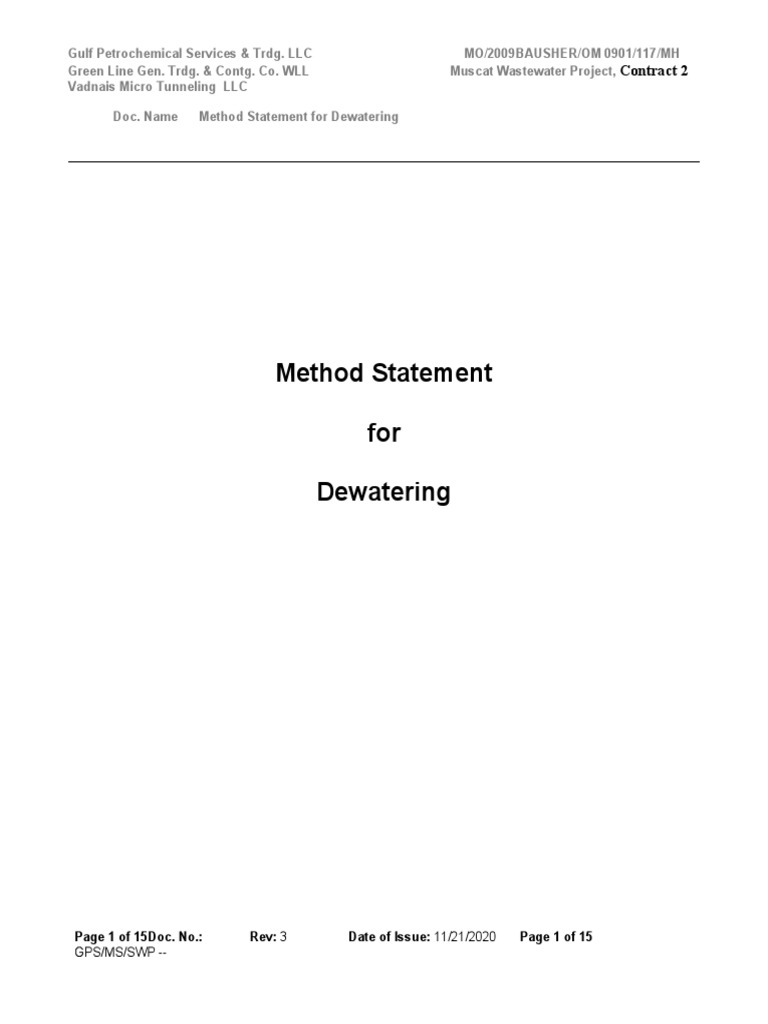 MS - 7 Method Statement For Dewatering Rev.3 | PDF | Personal Protective Equipment | Welding
