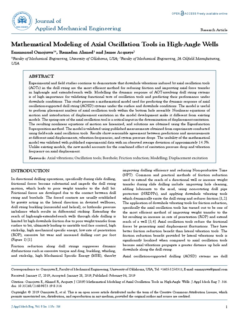Mathematical Modeling of Axial Oscillation Tools in High-Angle Wells ...