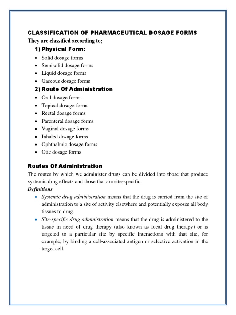 Classification of Pharmaceutical Dosage Forms They Are Classified ...