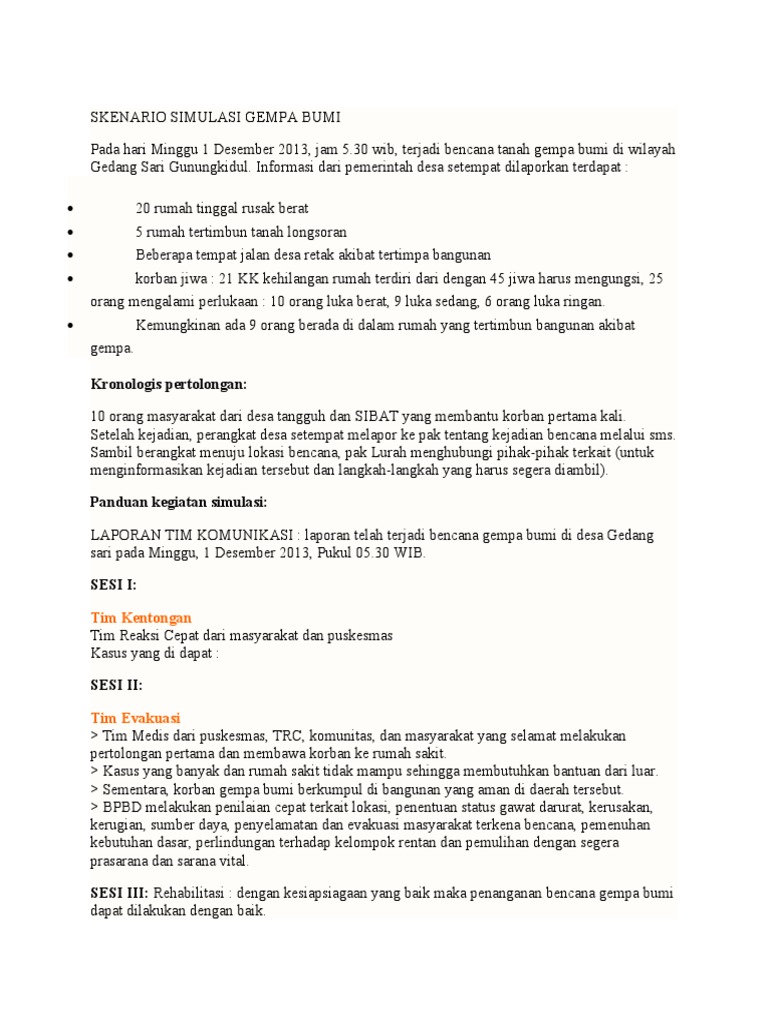 Skenario Simulasi Gempa Bumi | PDF