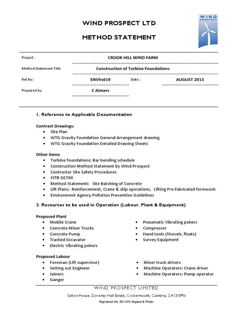 Wind Prospect LTD Method Statement: Project: Method Statement Title Ref ...