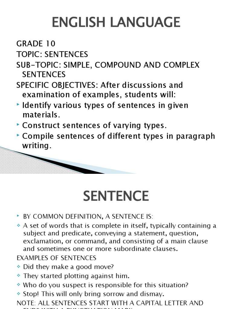 Grade 10 Lesson 1 (Sentences) | PDF | Clause | Sentence (Linguistics)