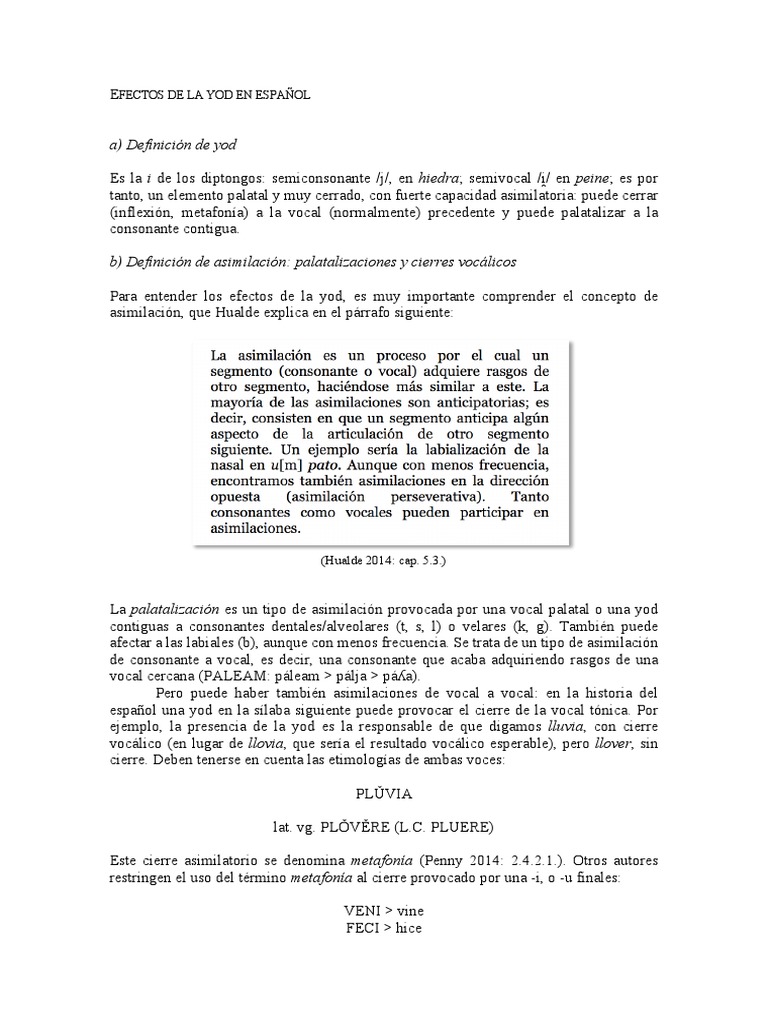 Los efectos de la yod en español: palatalizaciones, cierres vocálicos y ...