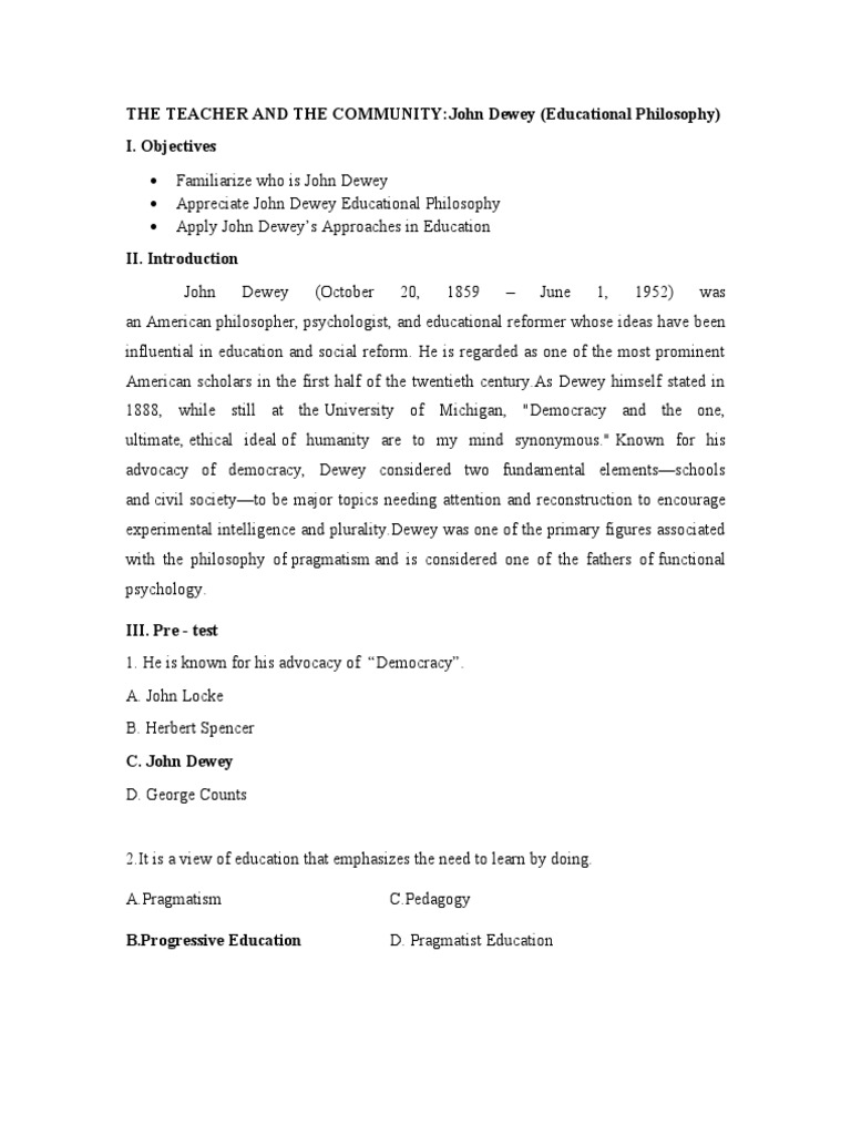 John Dewey's Educational Philosophy Insights | PDF | John Dewey ...