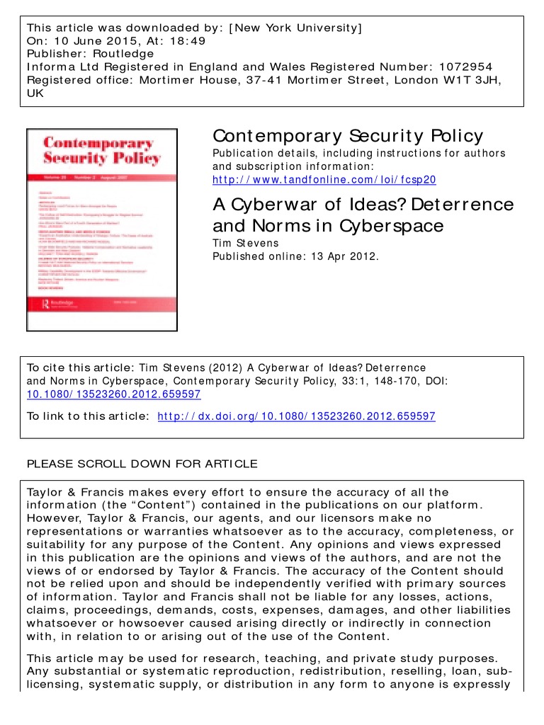 Contemporary Security Policy: To Cite This Article: Tim Stevens (2012 ...