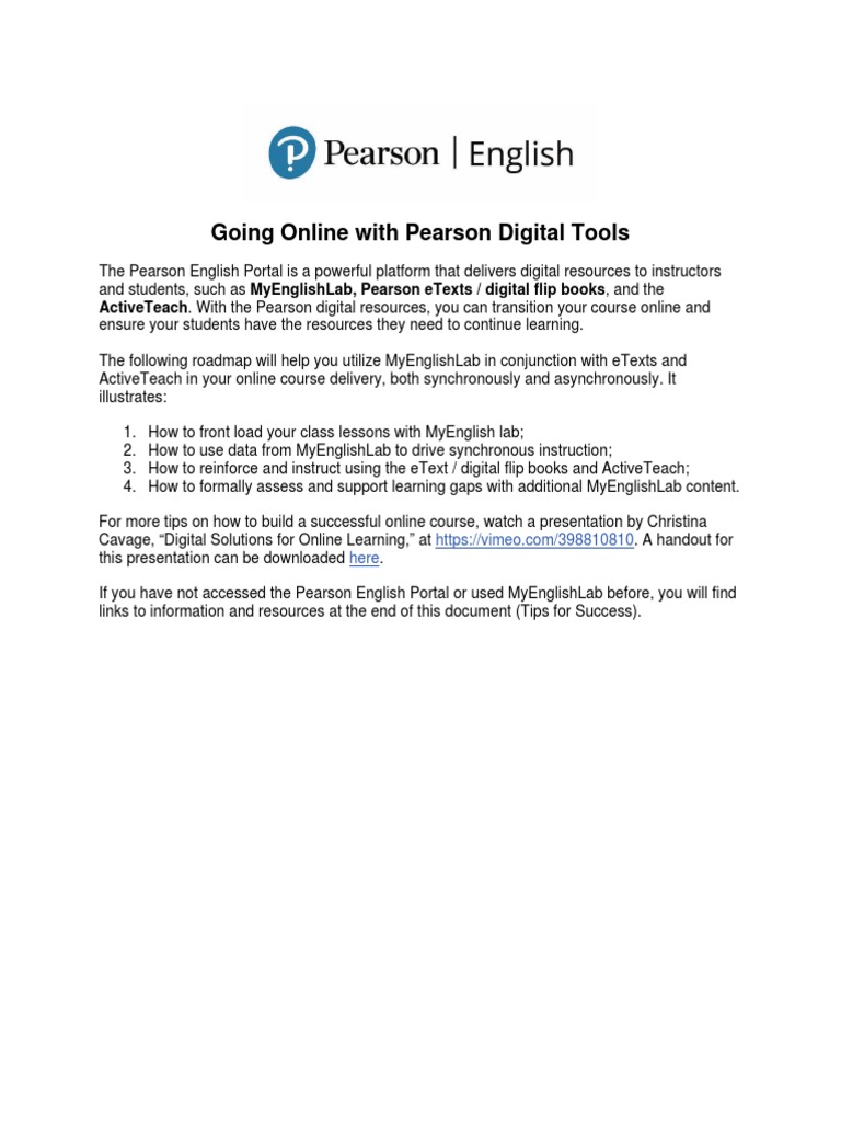 Going Online With Pearson Digital Tools | PDF | Educational Technology ...