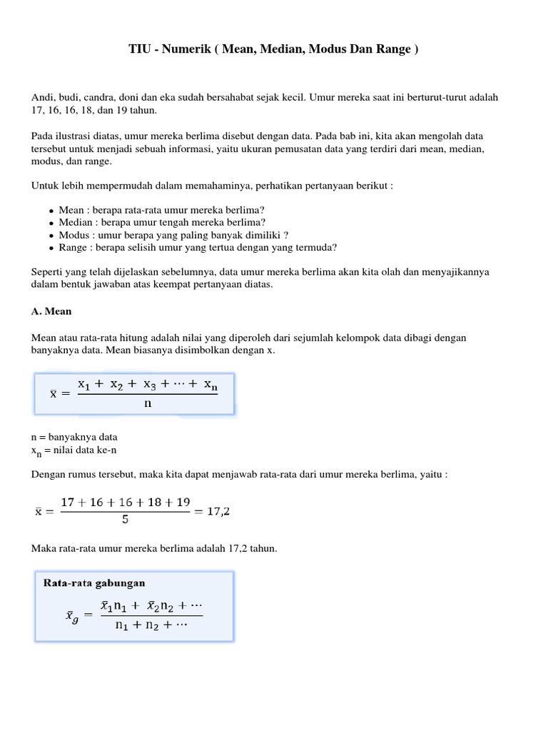 Materi - Mean Median Modus Dan Range | PDF | Metode & Bahan Ajar