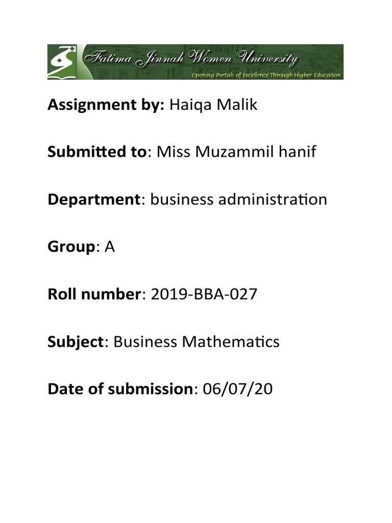 Busniness Maths Assignment (Time, Value and Money) by Haiqa Malik (2019-BBA-027) Group-A | PDF ...