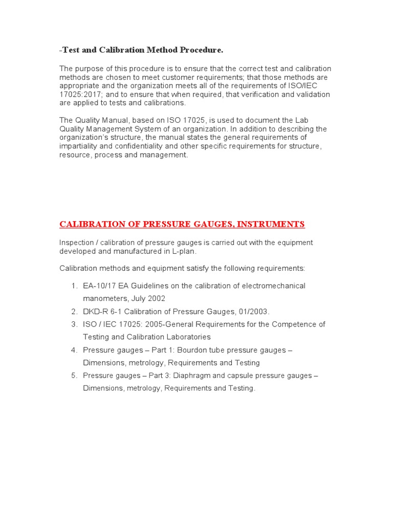 Test and Calibration Method Procedure | PDF