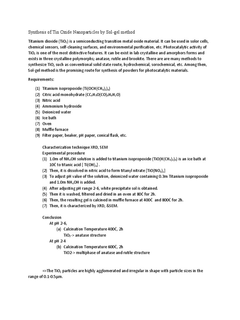 Synthesis of Tin Oxide Nanoparticles by Sol | PDF