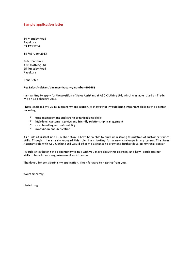 Letter of Application Report | PDF