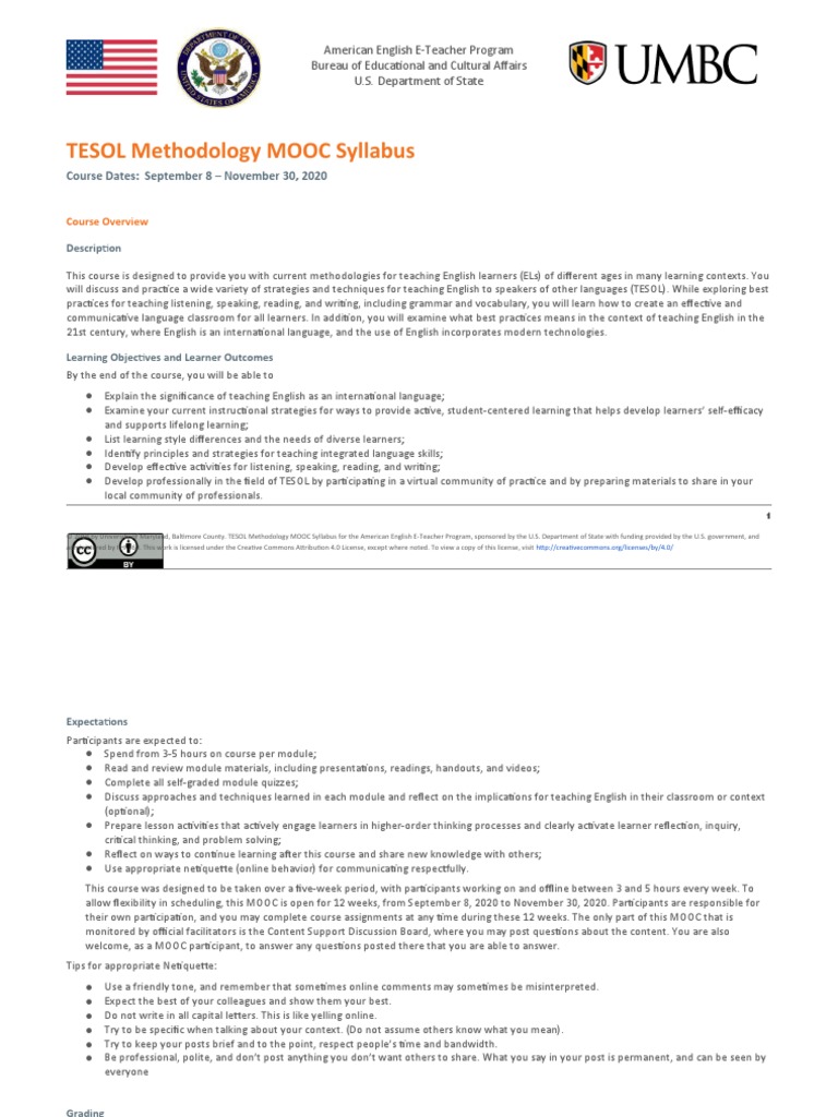TESOL Methodology MOOC Syllabus: Course Dates: September 8 - November ...