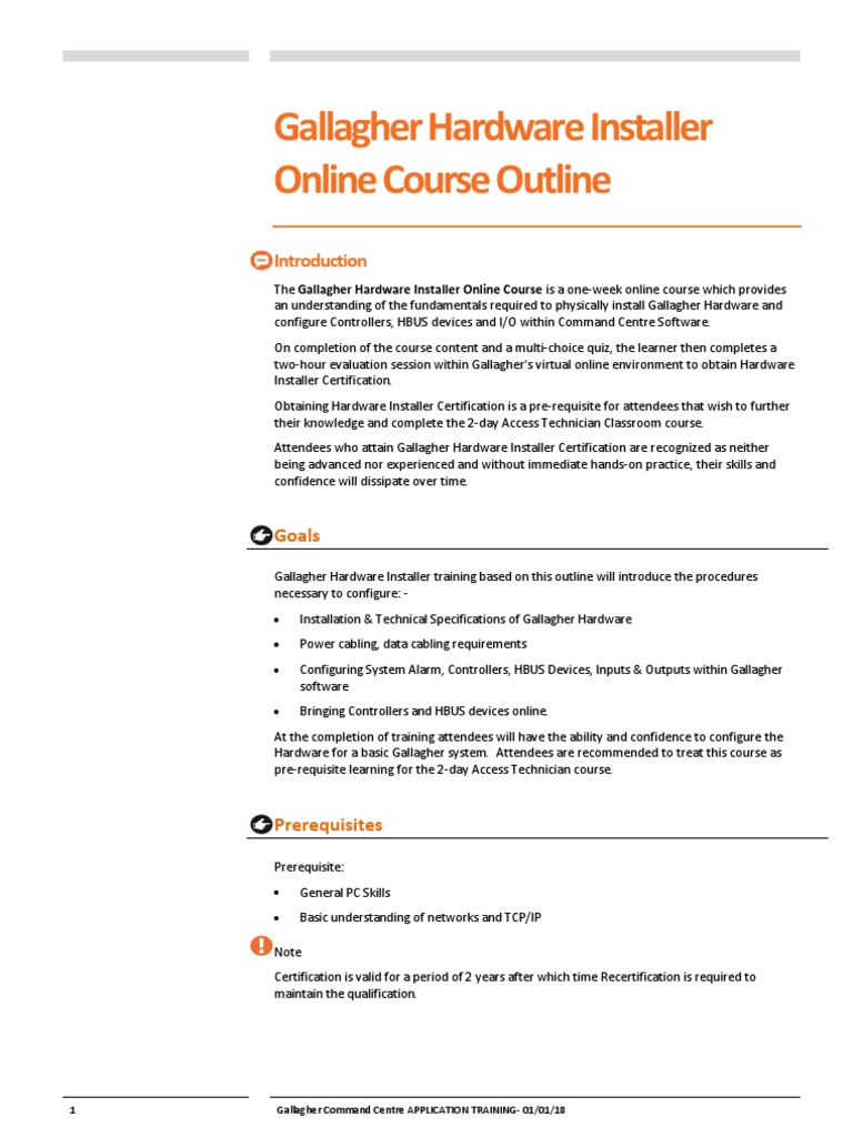 Gallagher Hardware Installer Course Outline v1 17.07.19 PDF | PDF ...