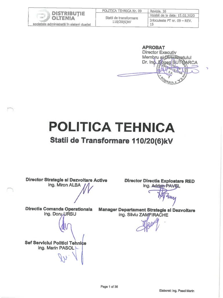 Politica Tehnica - Statii de Transformare 110 20 6 KV | PDF