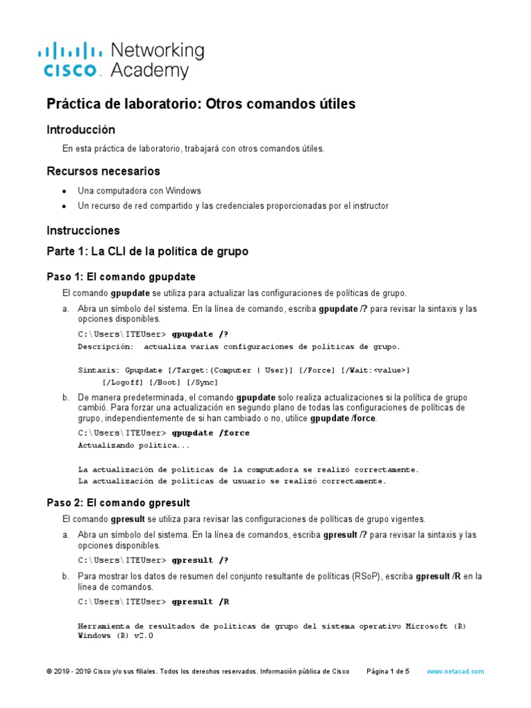 11.4.5.3 Lab - Other Useful Commands | PDF | Interfaz de línea de ...
