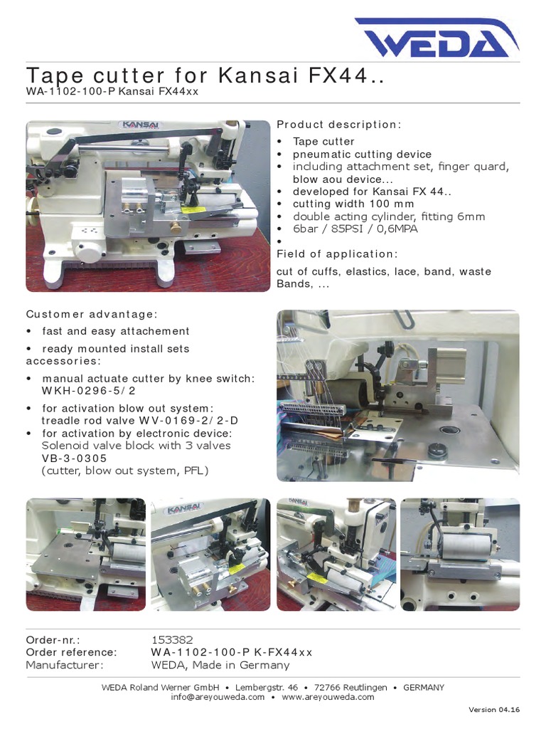 WEDA Tape Cutter WA-1102-100-P K-FX44xx | PDF