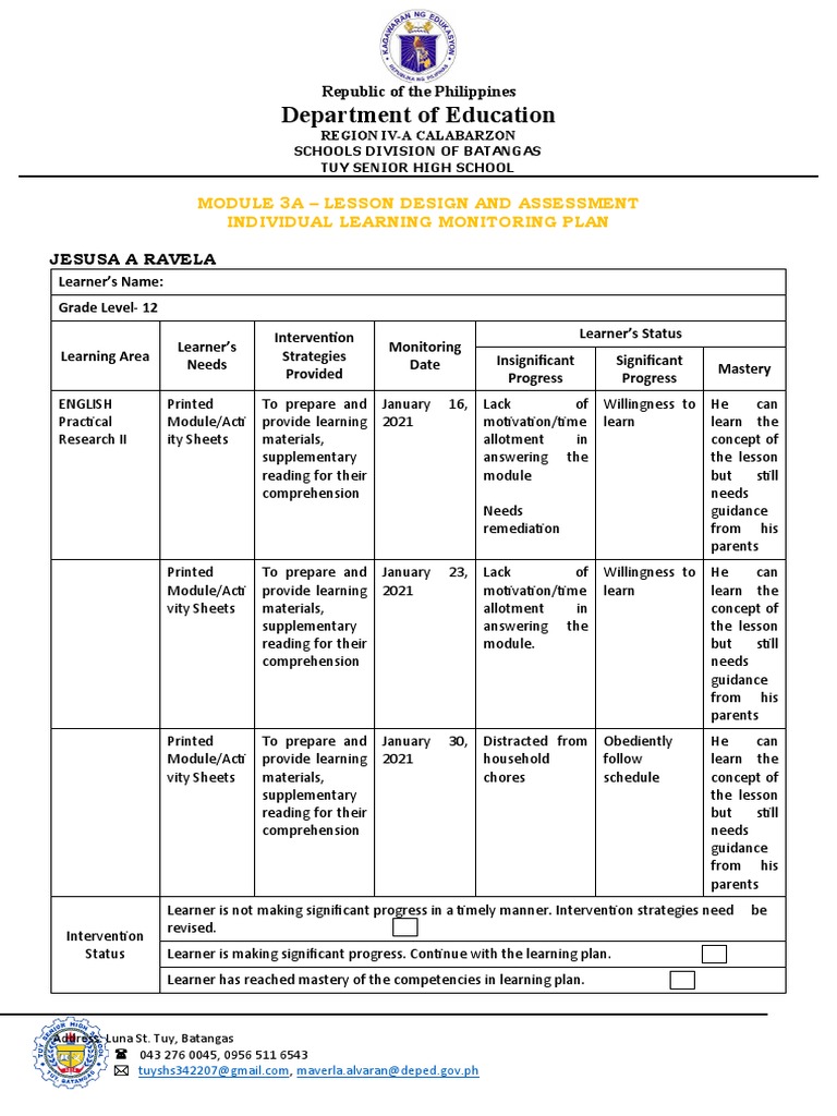 Monitoring Plan for Student Progress | PDF | Learning | Science