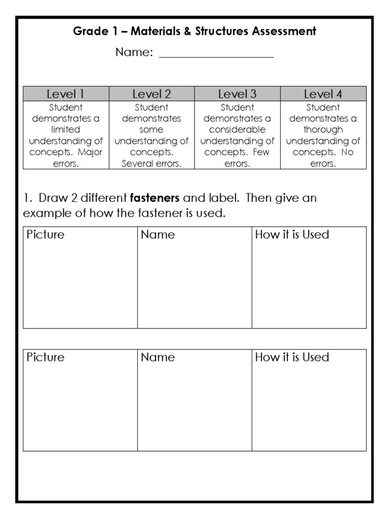 Grade 1 Assessment: Materials & Structures | PDF