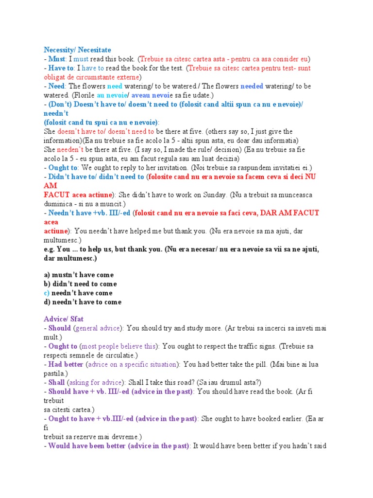 Modal Verbs 2 Limba Engleza Teorie | PDF | Grammar | Linguistic Morphology