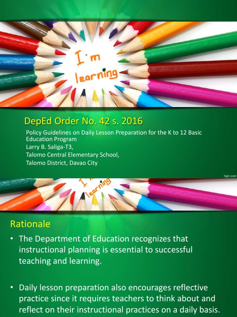 Do No 42. Guidelines On Daily Lesson Preparation 2016 | PDF | Teachers ...