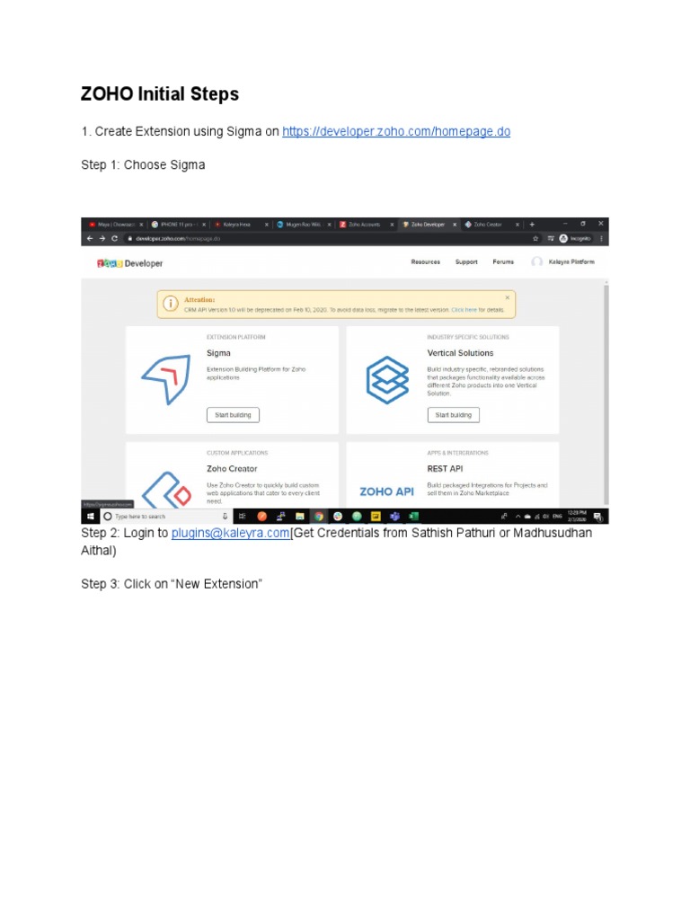 ZOHO Initial Steps: 1. Create Extension Using Sigma On Step 1: Choose ...