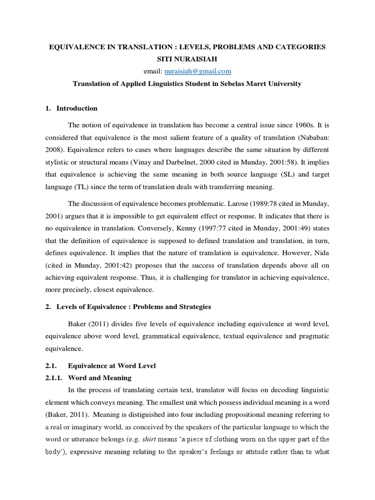 Equivalence in Translation Levels Proble | PDF | Grammatical Gender ...