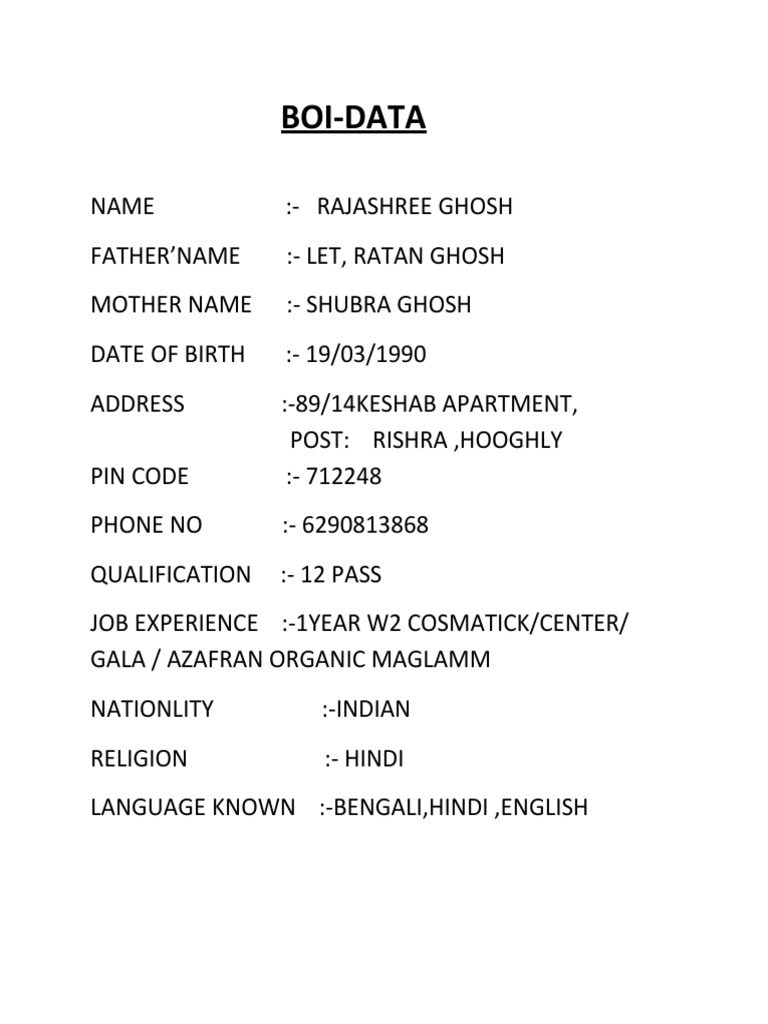 Biodata of Rajashree Ghosh | PDF
