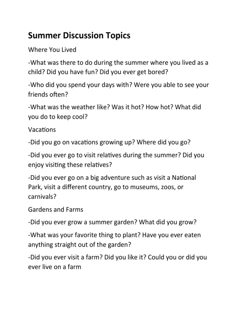 Summer Discussion Topics | Download Free PDF | Beverages