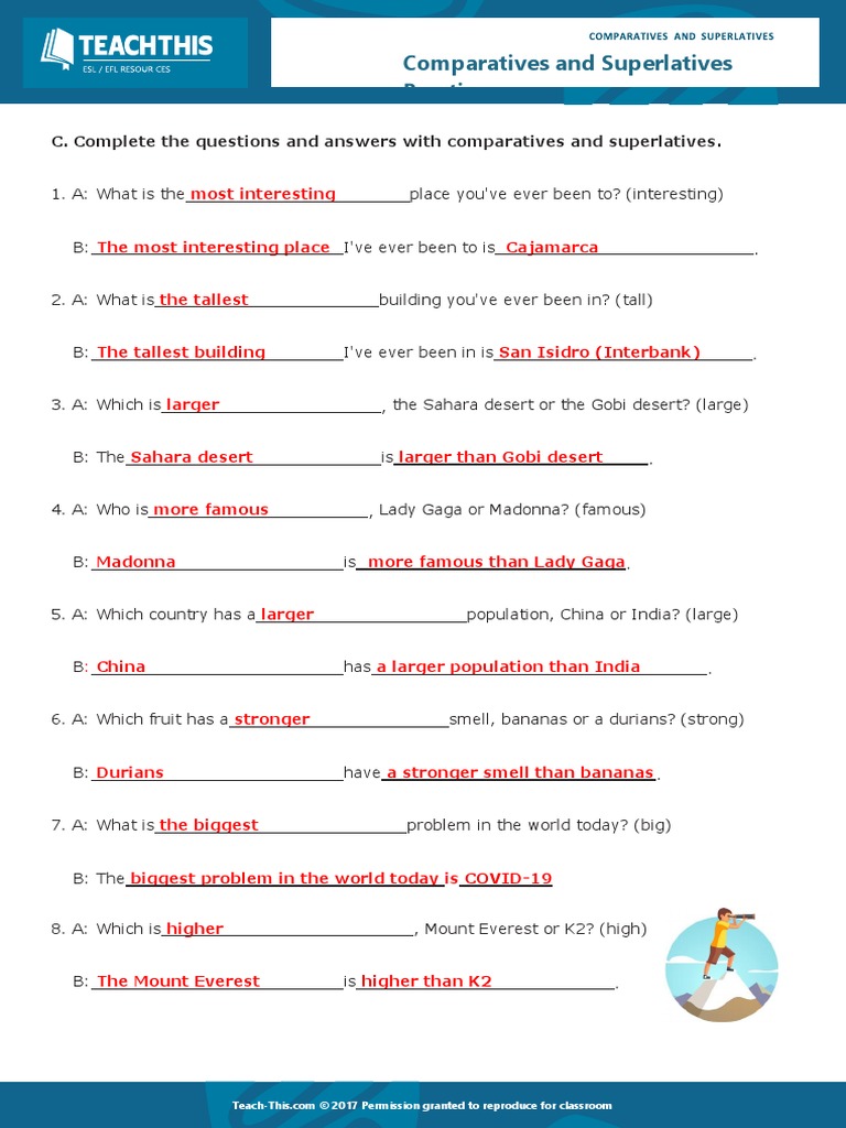 C. Complete The Questions and Answers With Comparatives and ...