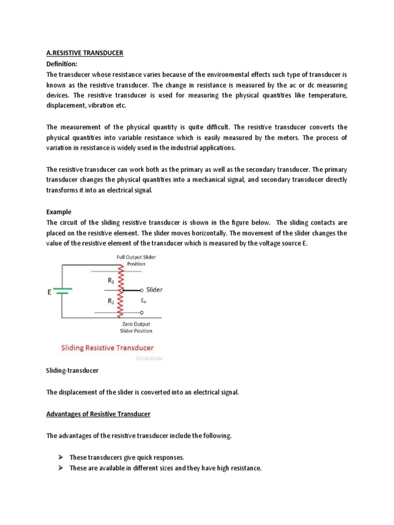 Resistive Transducer Notes | PDF | Electrical Resistivity And ...