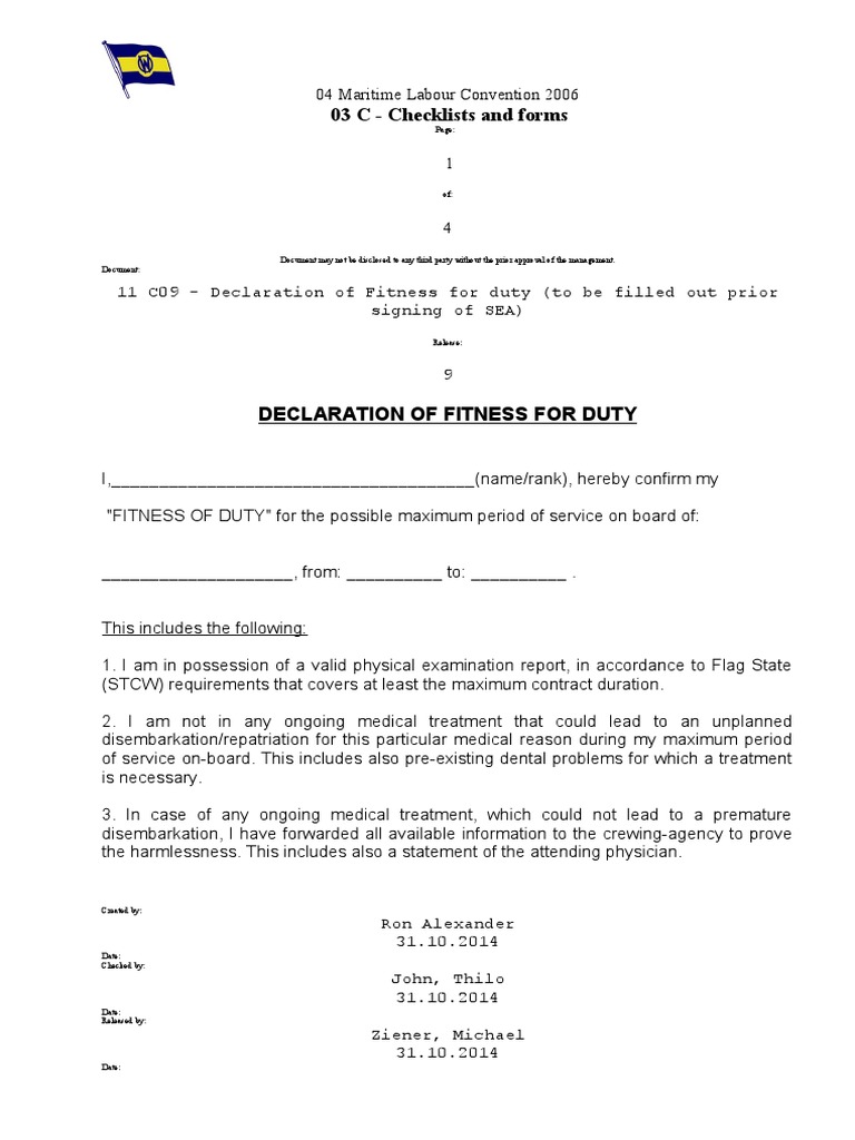 Declaration of Fitness For Duty | PDF | Health Sciences | Pharmacology