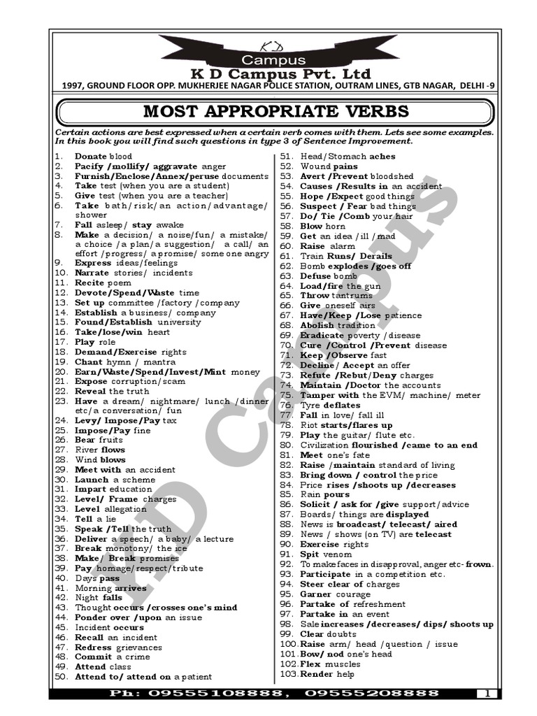 Most Appropriate Verbs (Vol 2) 20200124120310 | PDF