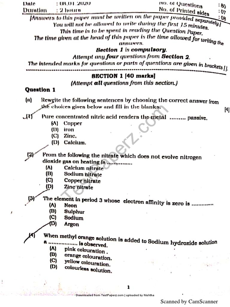 Bombay Scottish 2020 Chemistry | PDF