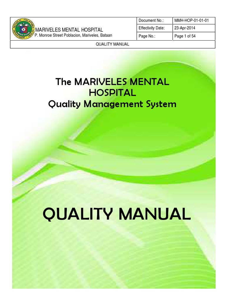 Mariveles Mental Hospital Quality Manual | PDF | Mental Health