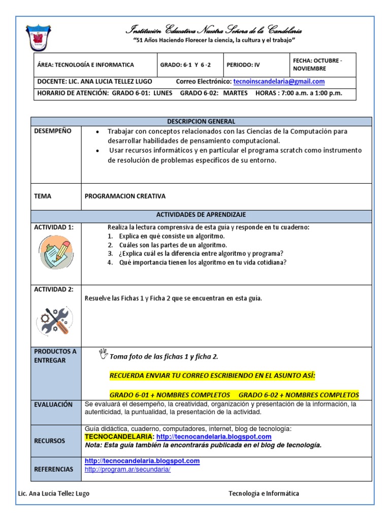 Guia Grado 6 Tecnologia IV Periodo Introduccion A La Programacion | Descargar gratis PDF ...