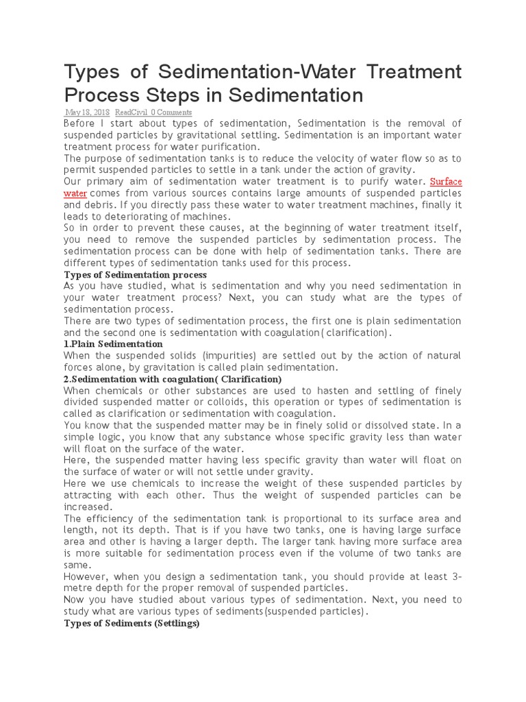 Types of Sedimentation | PDF | Water Purification | Materials