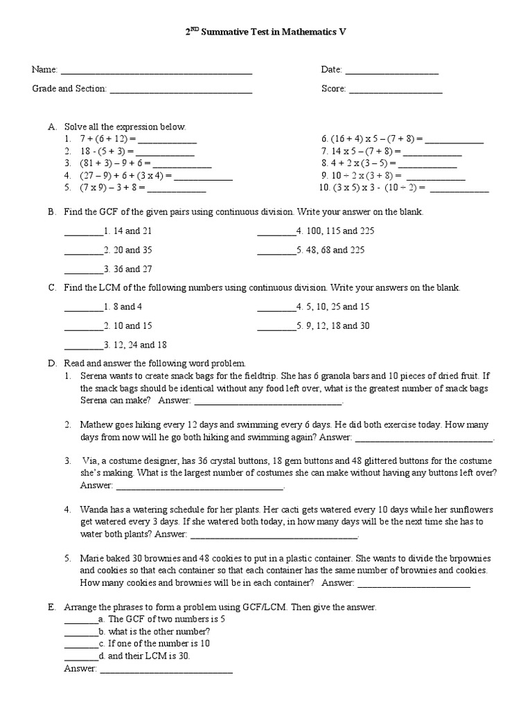 Summative Test in Math2 | PDF | Foods