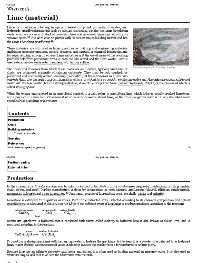 Lime (Material) : Lime Is A Calcium-Containing Inorganic Mineral ...
