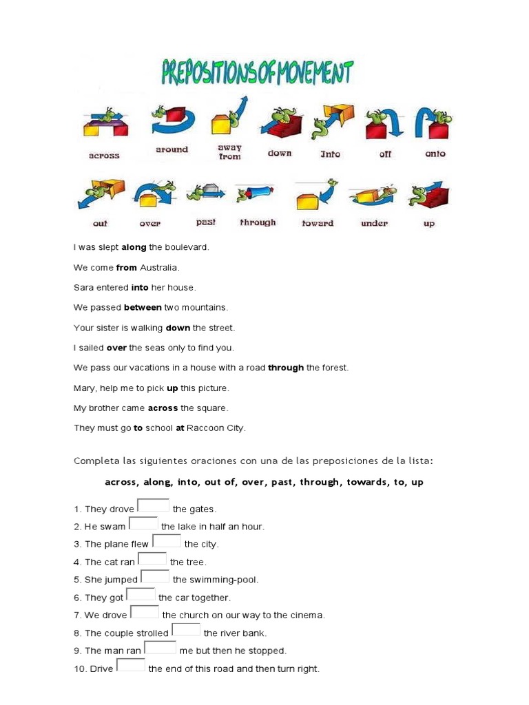 Completa Las Siguientes Oraciones Con Una de Las Preposiciones de La ...