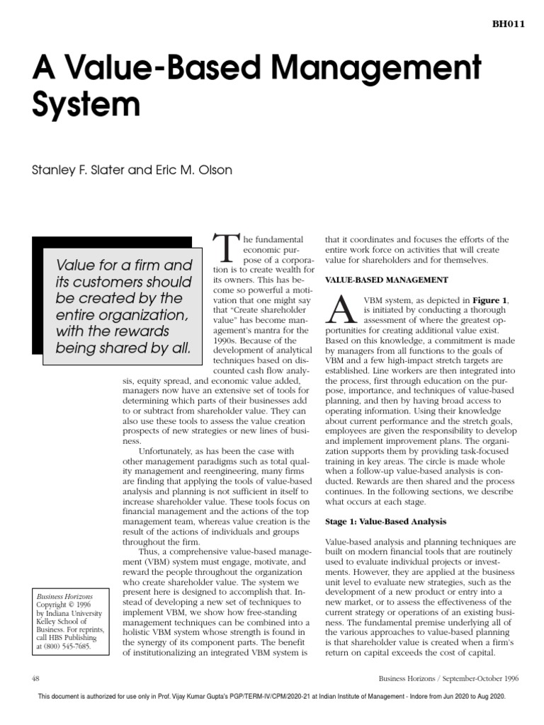 A Value-Based Management System | PDF | Shareholder Value | Cost Of Capital