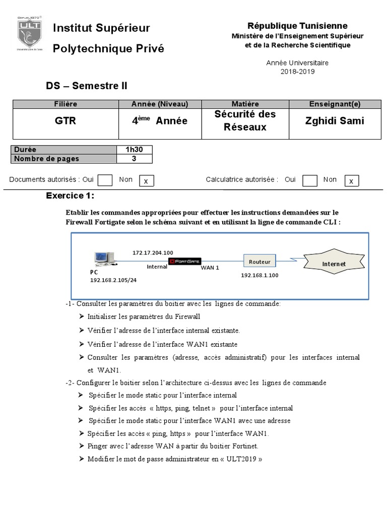 Examen DS Sécurité Des réseaux-GTR-Semestre 2-2019 | PDF | Protocole de ...