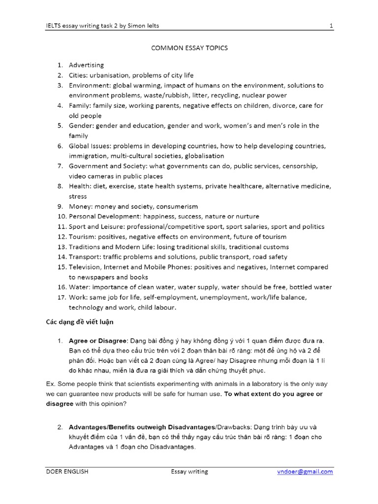 IELTS Essay Writing Task 2 by Simon Ielts 1 COMMON ESSAY TOPICS - PDF | PDF