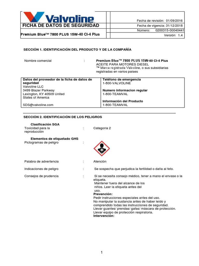 MSDS Premium Blue 7800 Plus | PDF | Toxicidad | Agua