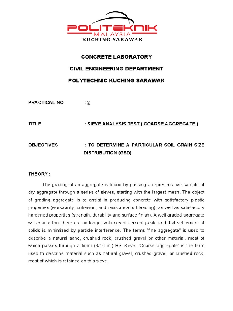 Practical 2 (Sieve Analysis Test) | PDF | Particle Size Distribution ...