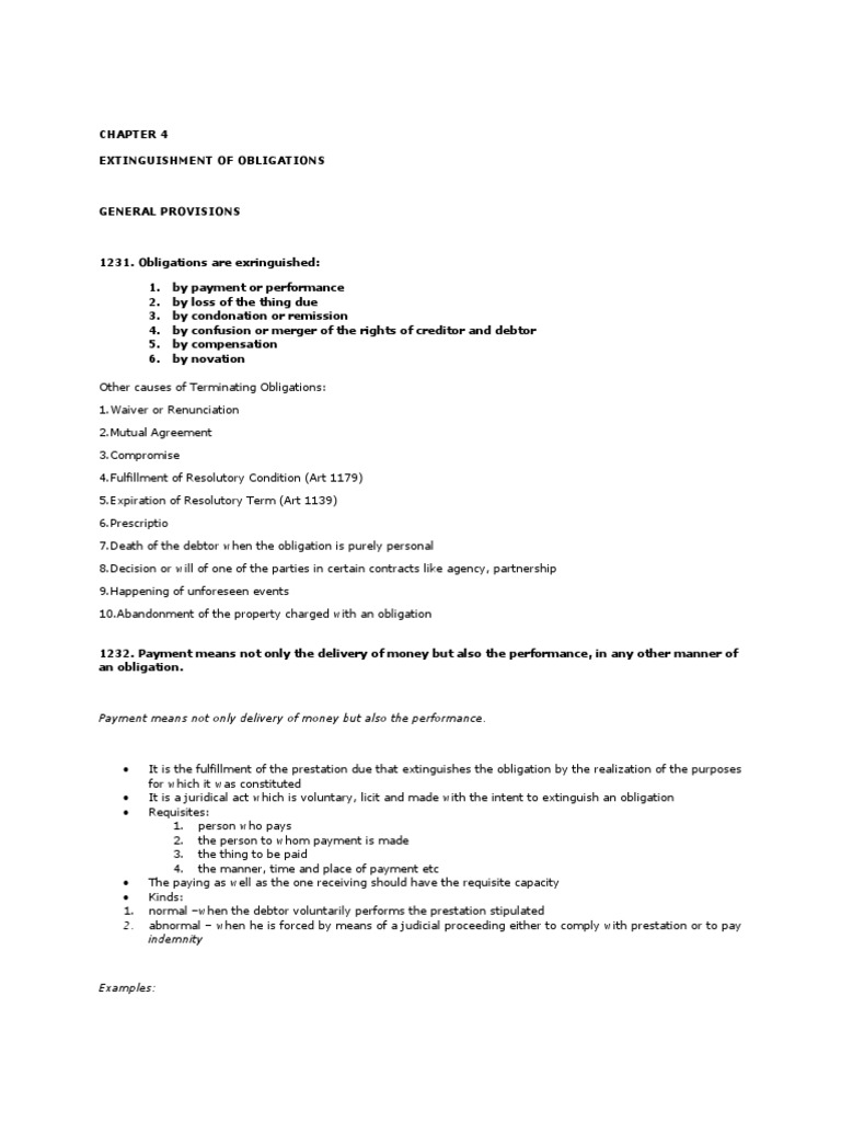 Complete Extinguishment of Obligations Article 1231 To 1304 | PDF ...