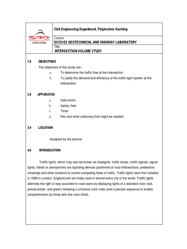Labsheet Intersection Volume Studies PDF | PDF | Traffic Light | Traffic